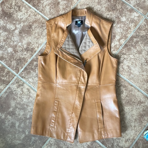 W by Worth | Jackets & Coats | W By Worth Size 2 Leather Tan Vest ...